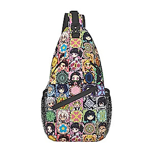 Anime Crossbody Sling Backpack Lattice Sling Bag Travel Hiking Chest Bag Daypack For Purses Shoulder Bag Women Men'S