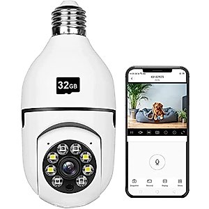 Light Bulb Security Camera, 1080P 2.4GHz WiFi Home Security Camera, 360° Surveillance Cam with Motion Detection Alarm Night Vision Light Socket Security Camera