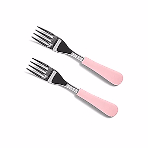 Avanchy Baby Spoons, Forks Stainless Steel and Silicone Set, Self Feeding Food Utensils, 4 Months Baby Led Weaning