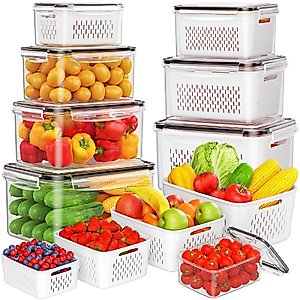 8-Pack Fruit Storage Containers for Fridge, Leakproof Fruit Containers for Fridge with Colanders, BPA-Free Produce Storage Containers with Lids Keep Fruits, Vegetables, Berry, Meat Fresh longer
