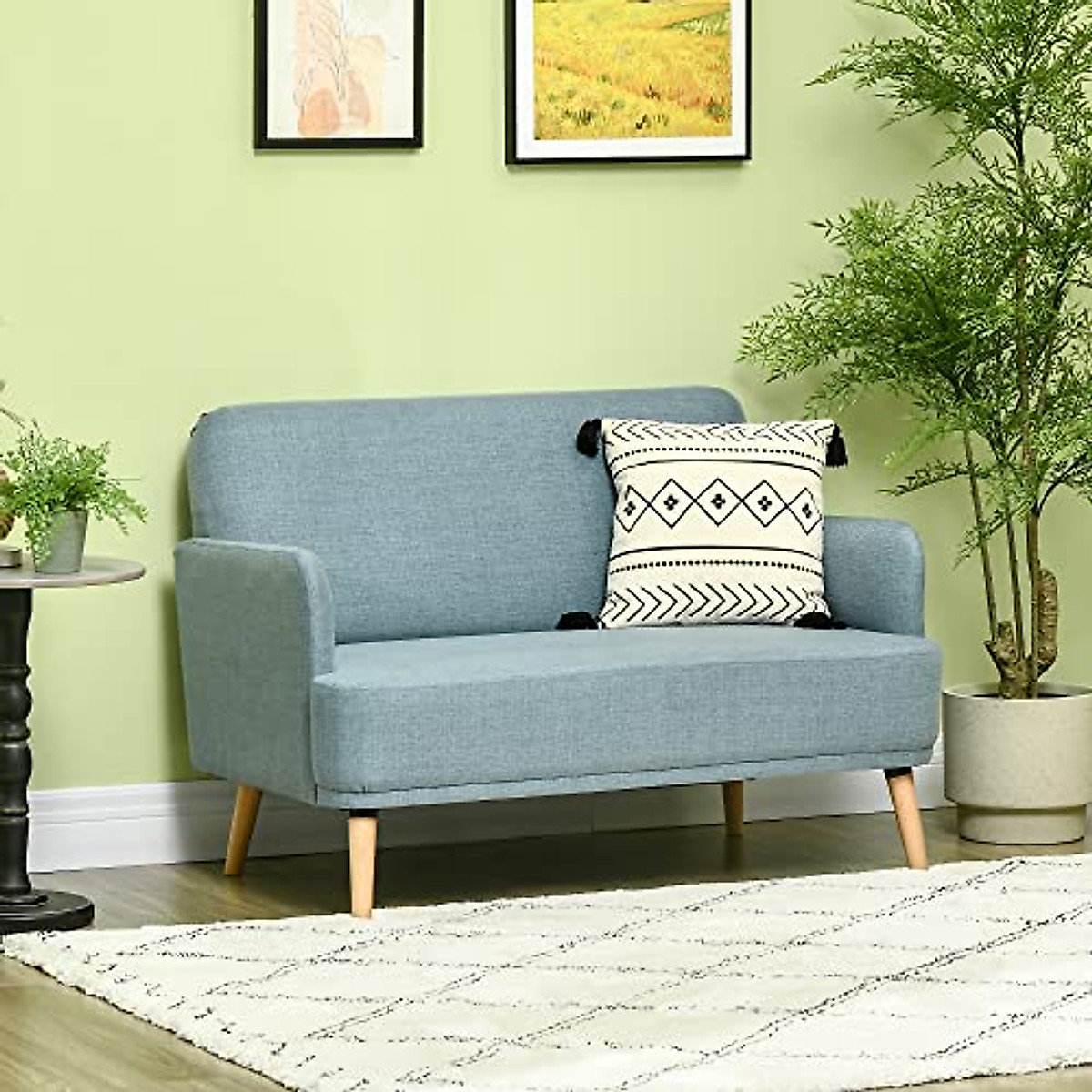 HOMCOM 48" Loveseat Sofa for Bedroom, Modern Love Seats Furniture, Upholstered Small Couch for Small Spaces, Blue