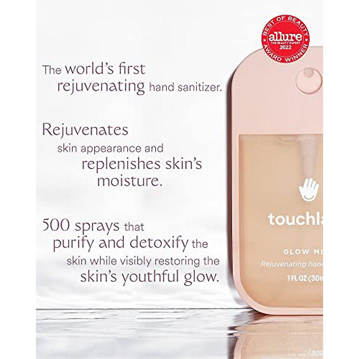 Touchland Glow Mist Rejuvenating Hand Sanitizer | Rosewater Scented | 500-Sprays each, 1FL OZ (Set of 1)