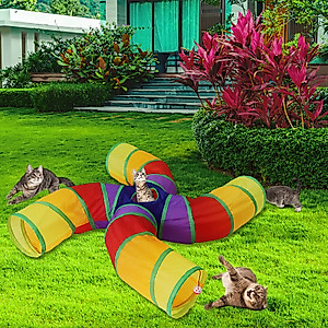 Bemodst Cat Tunnel for Indoor Cats Large,Cat Tubes and Tunnels Collapsible S-Shape Cat Tubes Kitty Tunnels Interactive Cat Toy with Storage Bag for Cat Small Dogs Ferret Rabbit (Colored 4-Way)