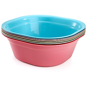 Peohud 6 Pack Plastic Wash Basin, 8 Quart Stackable Camping Wash Basin Tub, Square Vegetable Fruit Wash Pan for Home Kitchen Outdoor Indoor, 12" L x 12" W x 4.5" H