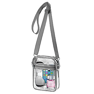 WJCD Clear Bag For Stadium Events PVC Concert Clear Tote Bag Stadium Approved For Women Clear Stadium Bag,with Front Pocket (Grey)