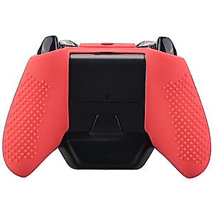 9CDeer Studded Protective Customize Transfer Printing Silicone Cover Skin Sleeve Case + 8 Thumb Grips Analog Caps for Xbox One/S/X Controller Leaves Red Compatible with Official Stereo Headset