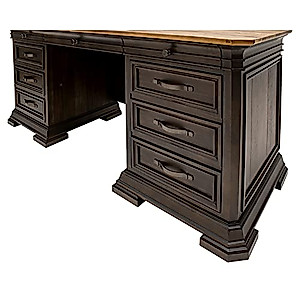 Martin Furniture IMSA689 Executive Credenza, Desk with Solid Wood Plank Top, Fully Assembled, Brown
