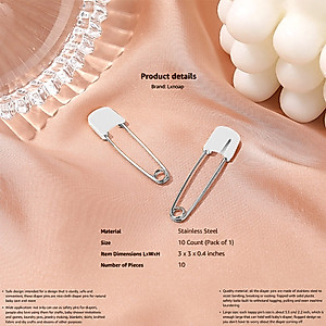 Lxnoap 10 pcs Cloth Diaper Pins Stainless Steel Traditional Safety Pin (White)