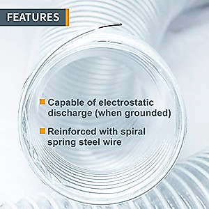 POWERTEC 70143 4" x 20' PVC Dust Collection Hose for Dust Collector for Woodworking and Shop Vacuum, 4 Inch Dust Collector Hose for Dust Collection Fittings, Clear