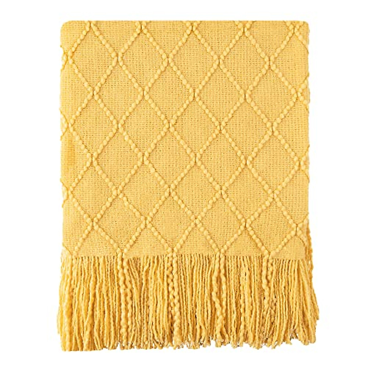 BATTILO HOME Mustard Throw Blanket with Fringe Geometric Bed Gold Yellow Throws Breathable Decorative Large Throw for Couch Sofa Indoor Outdoor (Mustard, 50"x60")