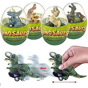 4 Pack Jumbo Eggs with Dinosaur Pull Back Cars, Dinosaur Toys for Kids,Dino Vehicles for Christmas Party Favors,Goodie Bag, Birthday Gifts