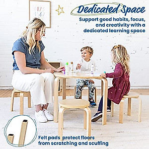 ECR4Kids Bentwood Round Table and Stool Set, Children's Furniture, Natural, 5-Piece