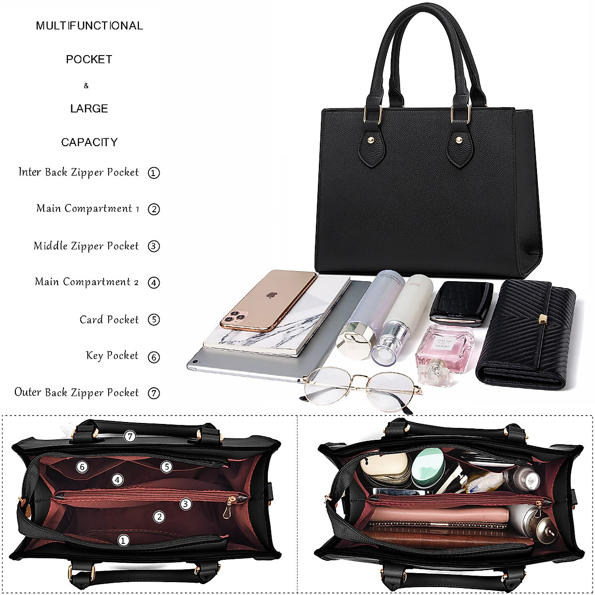 CHICAROUSAL Crossbody Purses and Handbags for Women PU Leather Tote Top Handle Satchel Shoulder Bags (1 LiZ Black)