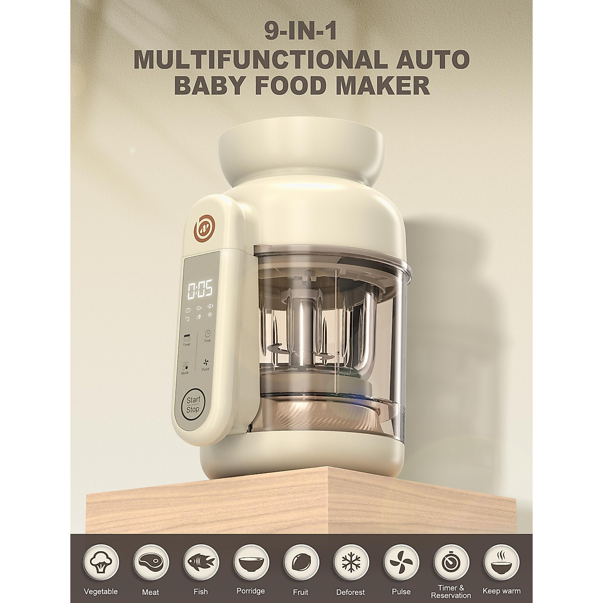 Babynutri Auto Baby Food Maker, Glass Baby Food Mills, Baby Blender & Steamer and Puree Maker with Auto Cooking, Easy Cleaning, Dishwasher Safe, Cook at Home, Touch Screen Control
