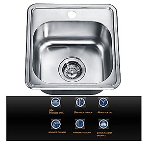 WellsSinkware 22 Guage Stainless Steel Rectangular Single Bowl Topmount Kitchen Bar Sink Package CMT1515-6-1-Stainless Steel Kitchen Sink With AccessoriesGreat RV,Home office