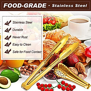 12 Pieces Tongs for Serving Utensils Mini Serving Tong Stainless Steel Appetizer Tongs Ice Sugar Tong Food Tong Cooking Tong for Salad Kitchen Buffet Party, 5 Inch, 9 Inch (Gold)