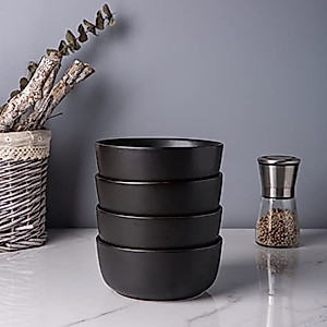 AmorArc Stoneware Cereal Bowls Set of 4, 26oz Soup Bowls Set for Cereal Soup Snacks, Modern Kitchen bowls for Meal, Dishwasher &Microwave Safe, Matte Black