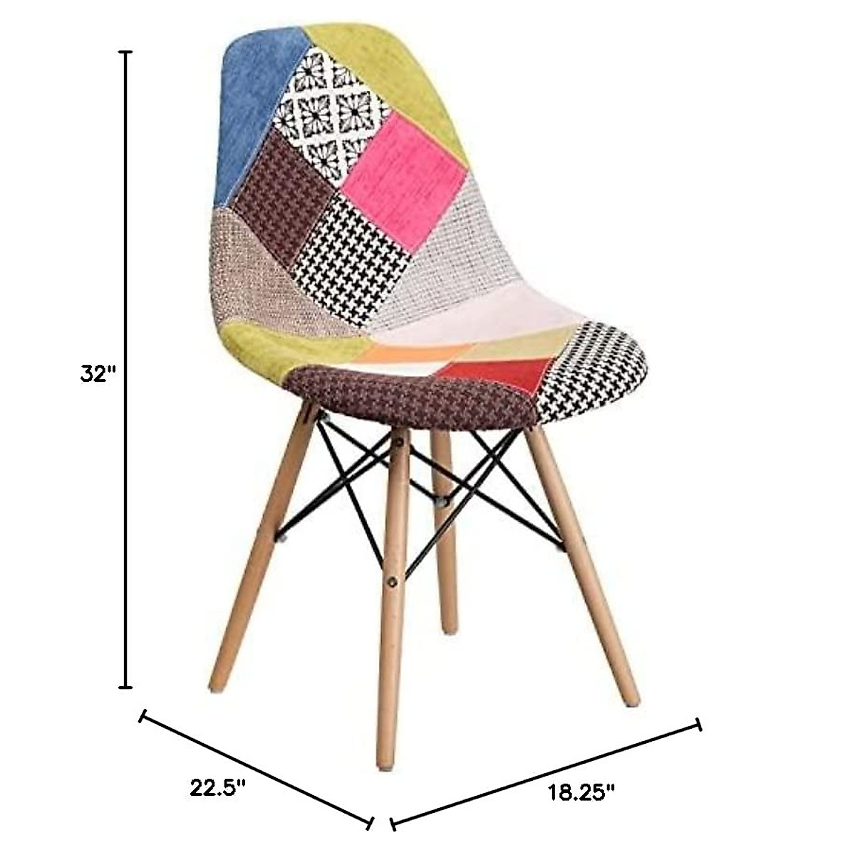 Flash Furniture 2 Pack Elon Series Milan Patchwork Fabric Chair with Wooden Legs