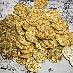 Beverly Oaks Metal Pirate Coins - Gold Spanish Doubloon Replicas - Fantasy Metal Coin Pirate Treasure (50-Coins-All Gold)
