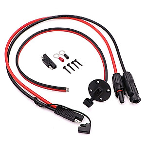 2ft/60cm Solar Conector to SAE Adapter 10AWG Cable + 2ft/60cm 10 AWG Solar Weatherproof SAE Socket Sidewall Port