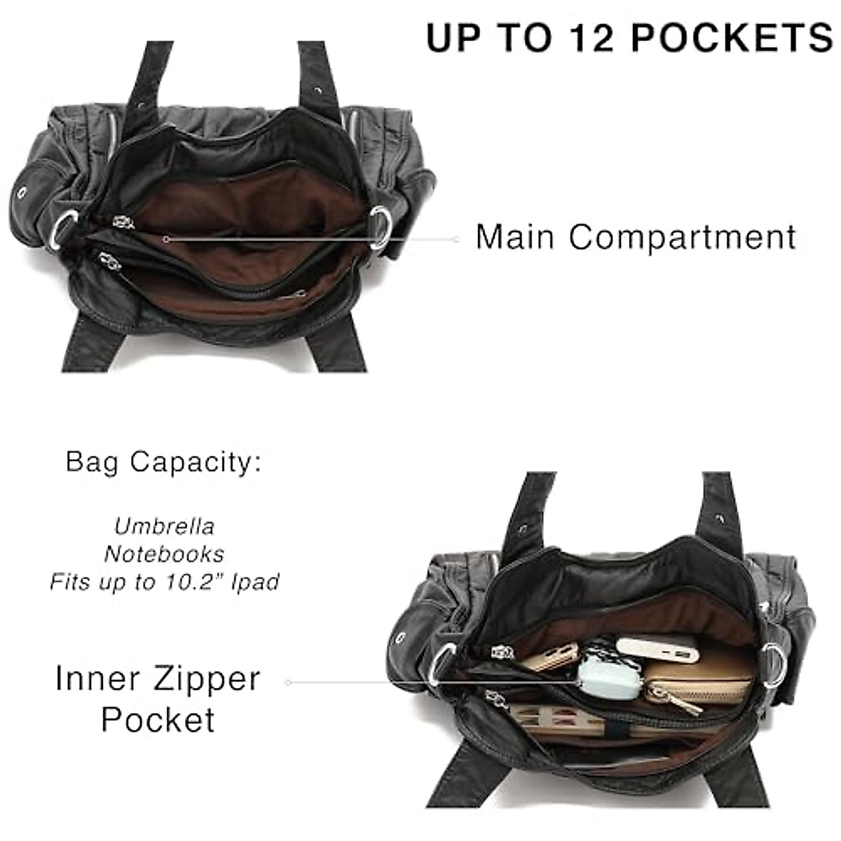 Scarleton Handbags for Women, Purses for Women, Hobo Bags for Women, Purses and Handbags, Womens Purse w/Multi Pocket, H163501, Black