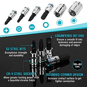DURATECH 1/4" Socket Set, 51 Piece Tool Set Including Standard(SAE) and Metric Sockets, Bit Sockets, Ratchet and Universal Joint