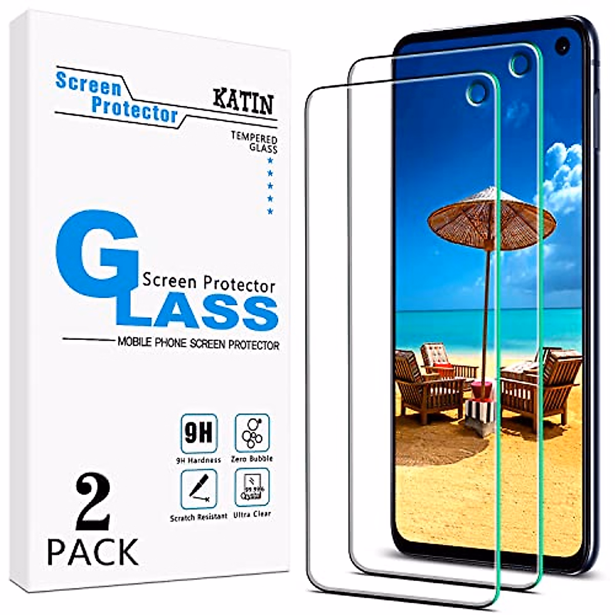 KATIN [2-Pack] For Samsung Galaxy S10e Tempered Glass Screen Protector Anti Scratch, Bubble Free, 9H Hardness, Case Friendly