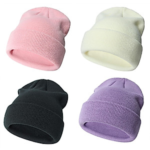 Urban Virgin 4 Packs Toddler Girls Winter Hats Infant Boys Beanie Soft Baby Caps Beanies Kids Knit Winter Hats 4Packs A-Lightpurple S(3Months-2T)