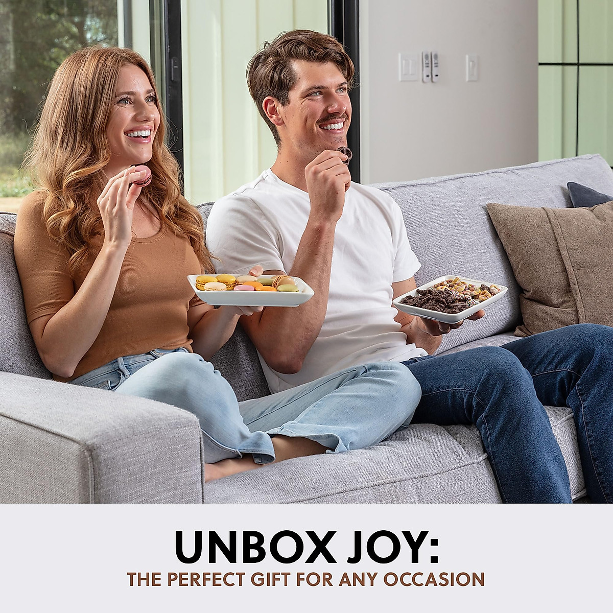 FAMHH 8 Inch Appetizer Plates Set with Dipping Cups for Serving, Desserts, Salads – Chip-Resistant, Porcelain, Rectangular Dinner Plates – Free of Plastic & Lead – 6 Small, White Dinner Plates & Cups