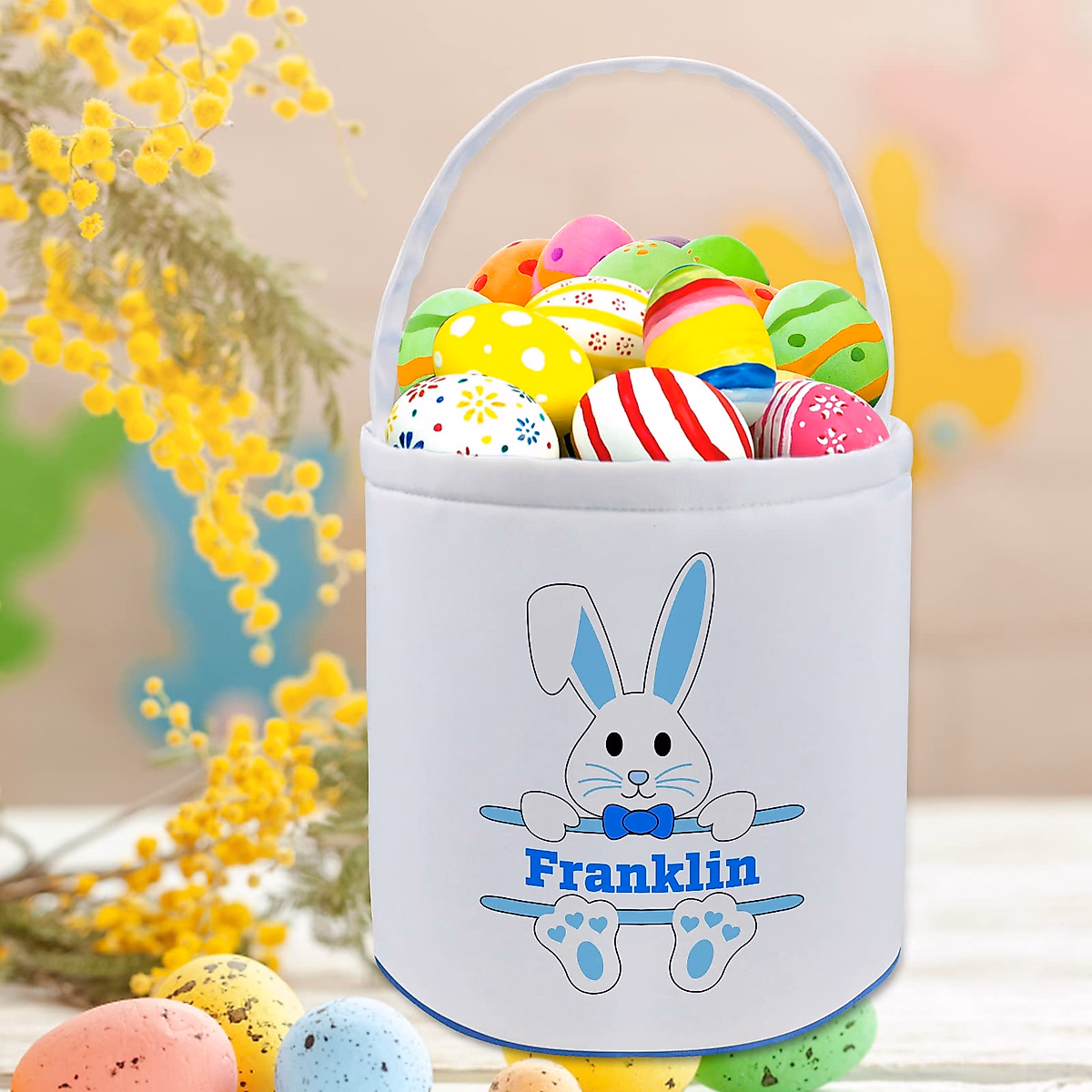 Personalized Easter Basket Custom Buny Baskets with Name Canvas Easter Bucket with Handle Gifts Easter Decor