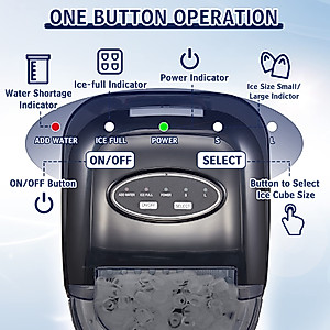 OUTGAVA Ice Maker Machine Countertop Portable Ice Cube Maker,Compact Automatic Ice Making Machine with Ice Scoop&Basket,26Lbs/24H,9 Cubes in 6-8 Minutes,2 Size(S/L) for Kitchen Bar Office,Black