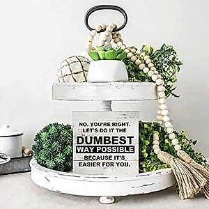 Funny Quotes Dumbest Way Possible Wooden Box Sign Desk Decor Rude Wood Block Plaque Rustic Box Sign for Living Room Office Shelf Table Decoration (5 X 5 Inch)