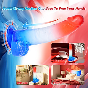 Huge Thick Clear Dildo 2.35" Diameter 11" Long, XL Big Fat G Spot Anal Dildos with Strong Suction Cup, Red Blue Jelly Soft Real Dildo Women Couples Male Adult Sex Toys, Strap On Penis Female Sex Toy