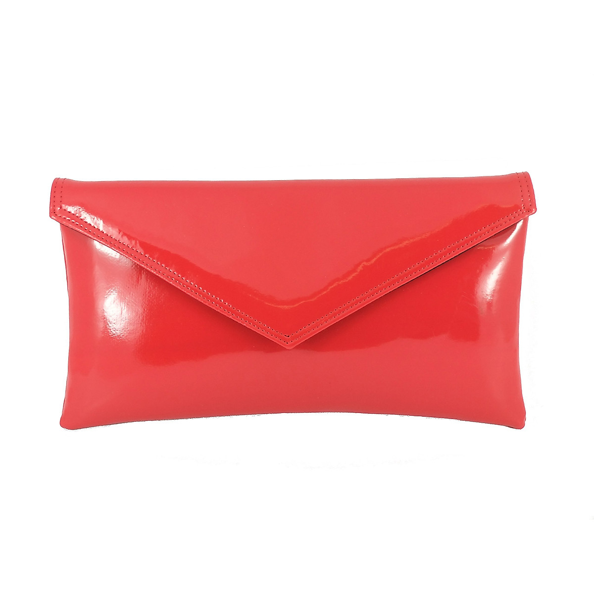 LONI Womens Neat Envelope Faux Leather Patent Clutch Bag/Shoulder Bag in Red