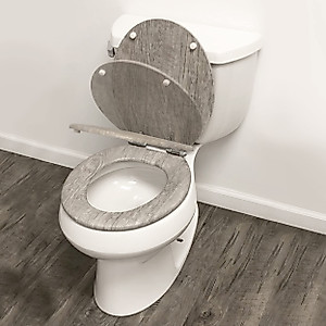 Ginsey Home+Solutions Distressed Grey Wood Round Toilet Seat 12015