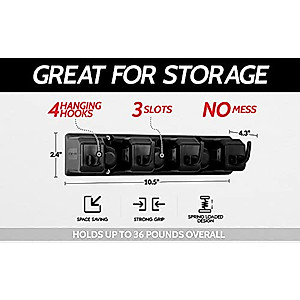 Zulay Home Mop and Broom Organizer Wall Mount - Easy to Install Mop and Broom Holder Wall Mount for Storing Cleaning Supplies - Organizer Utility Racks Mop Holder and Broom Hanger (3 Slots, Black)