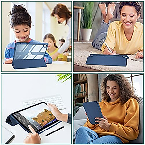 ProCase Case for iPad Air 5th Generation 2022 / iPad Air 4th Generation 2020 10.9 Inch with Pen Holder, Smart Case Cover with Transparent Back Shell Protective Case Compatible with iPad Air 5 4 - Blue