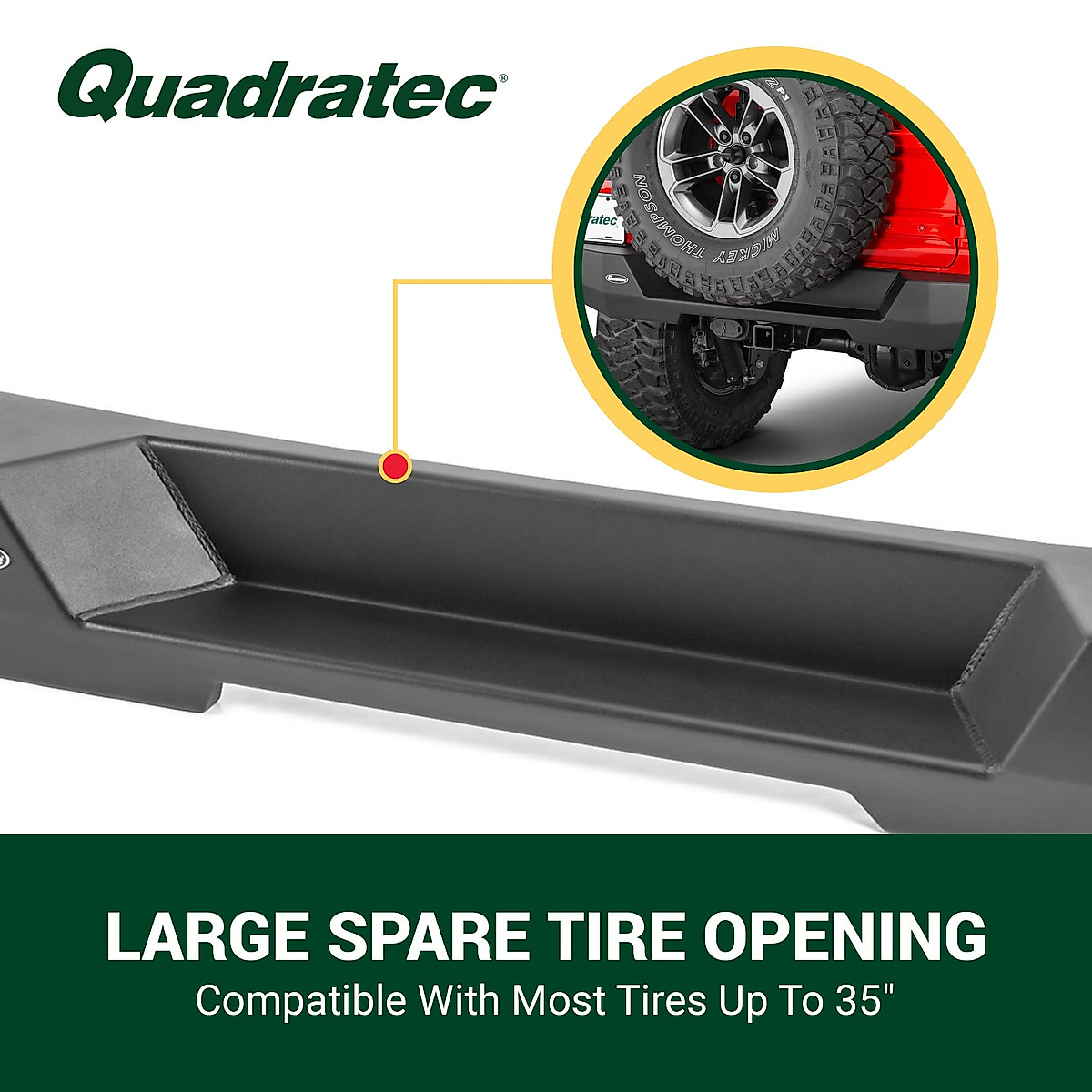 Quadratec QRC Rear Bumper - Fits Jeep Wrangler JL 2018-2022 - Spare Tire Clearance for 35" Tires - Mandrel Bent Corner Guards - Integrated License Plate Mount - Receiver Hitch Compatible 6 Gauge Steel