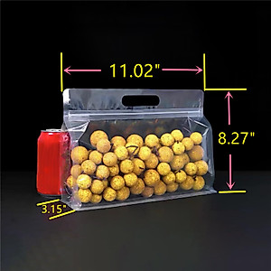 16Pack Transparent Plastic Flat Bottom Storage Bags with Carry Handle for Holding Food,Sealing Zipper Packaging Things Containers Convenient and Portable to Outing (11.02x8.27)