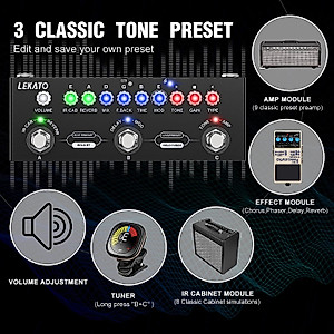 LEKATO Multi Effects Guitar Pedal, with IR Loading 9 AMP Models, Delay Reverb Distortion Overdrive Pedal, Rechargable Electric Guitar Effects Multi Pedal Support Recording,Bluetooth 5.0