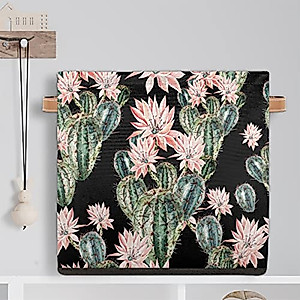 Large Collapsible Storage Bins,Cactus Floral Decorative Canvas Fabric Storage Boxes Organizer with Handles,Cube Square Baskets Bin for Home Shelves Closet Nursery Gifts