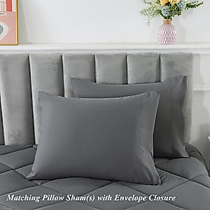 ELNIDO QUEEN Grey Twin Comforter Set with 1 Pillow Sham - 2 Pieces Gray Bed Comforter Set - Quilted Down Alternative Comforter Set - Lightweight All Season Bedding Comforter Sets Twin Size(64×88 Inch)