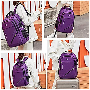 FENGDONG Durable Waterproof Travel Large Laptop Backpack 17.3 inch,College Backpack Bookbag for Men & Women Business Backpack with USB Charging Port and Headset Port Purple