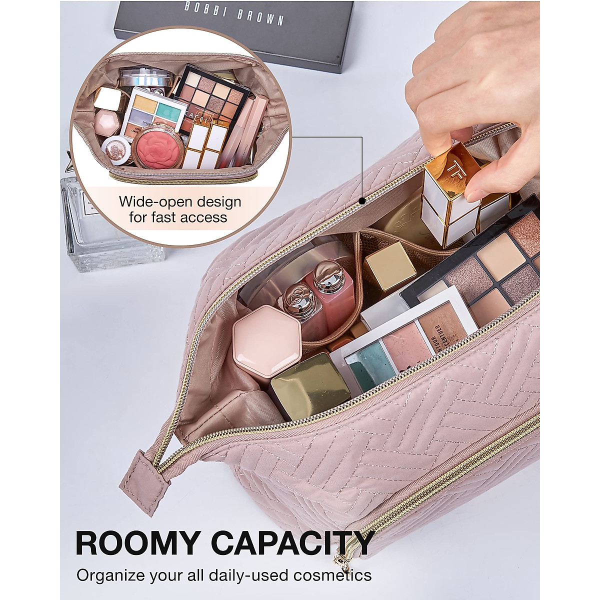 BAGSMART Jewelry Travel Organizer Case with Travel Makeup Bag, Transparent Jewelry Storage Book Ring Binder Jewelry Bags Clear Booklet Zipper Pouch Cosmetic Bag Make Up Organizer Case