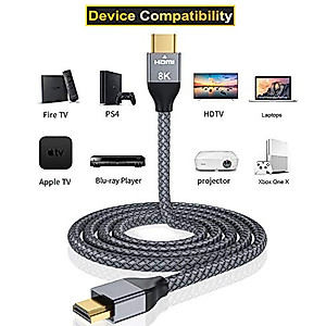 Basesailor 8K 60Hz HDMI Cable 6.6FT 2 Pack,48Gbps 7680P Ultra High Speed Cord for Apple TV,Roku,Samsung QLED,2.0 2.1,Sony Playstation,PS5,6FT,Xbox One Series X,eARC HDR HDCP 2.2 2.3,4K 120Hz 144Hz