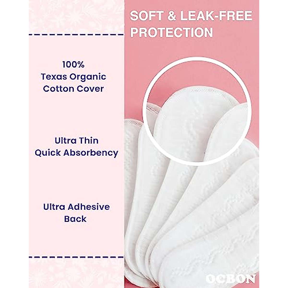 OCBON Ultra Thin Sanitary Pantyliners (Regular, 15.5cm, 40 Counts) - Ultra Thin, Unscented 100% Organic Cotton Panty Liners for Women. Chemical-Free, Extra Soft, Ideal for Sensitive Skin.