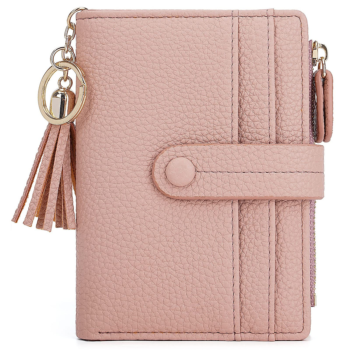 HKCLUF Small Wallets for Women,RFID Blocking Wallet Women,Bifold Slim Card Holder Zipper Coin Pocket With Tassel Keychain(Pink)