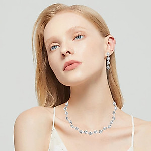 Silver Plated Elegant Necklace Earrings Bracelet Bride Bridesmaid Jewelry Sets for Wedding Prom Crystal Jewelry Set for Women Costume Accessories (06-Silver Plated)