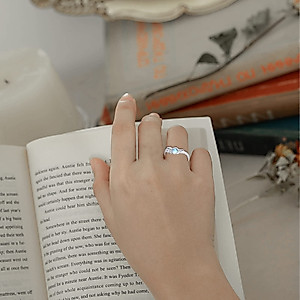 925 Sterling Silver Leaf Ring Moonstone Adjustable Open Rings for Mother's Day Women Minimalist Statement Band Finger Ring Dainty Trendy with Box