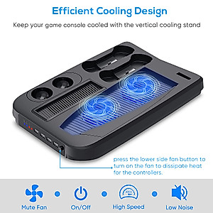 Charging Display Stand Compatible with PS5 VR, Vertical Stand with Cooling Fan Compatible with PS5 DE/UHD Storage Bracket Charger Station Compatible with PS5/PS5 VR Move Controller with 4 USB Hub
